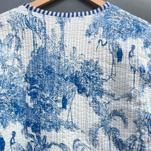 Blue and White Quilted Jacket Women Wear Stripe Piping Handmade Vintage ...