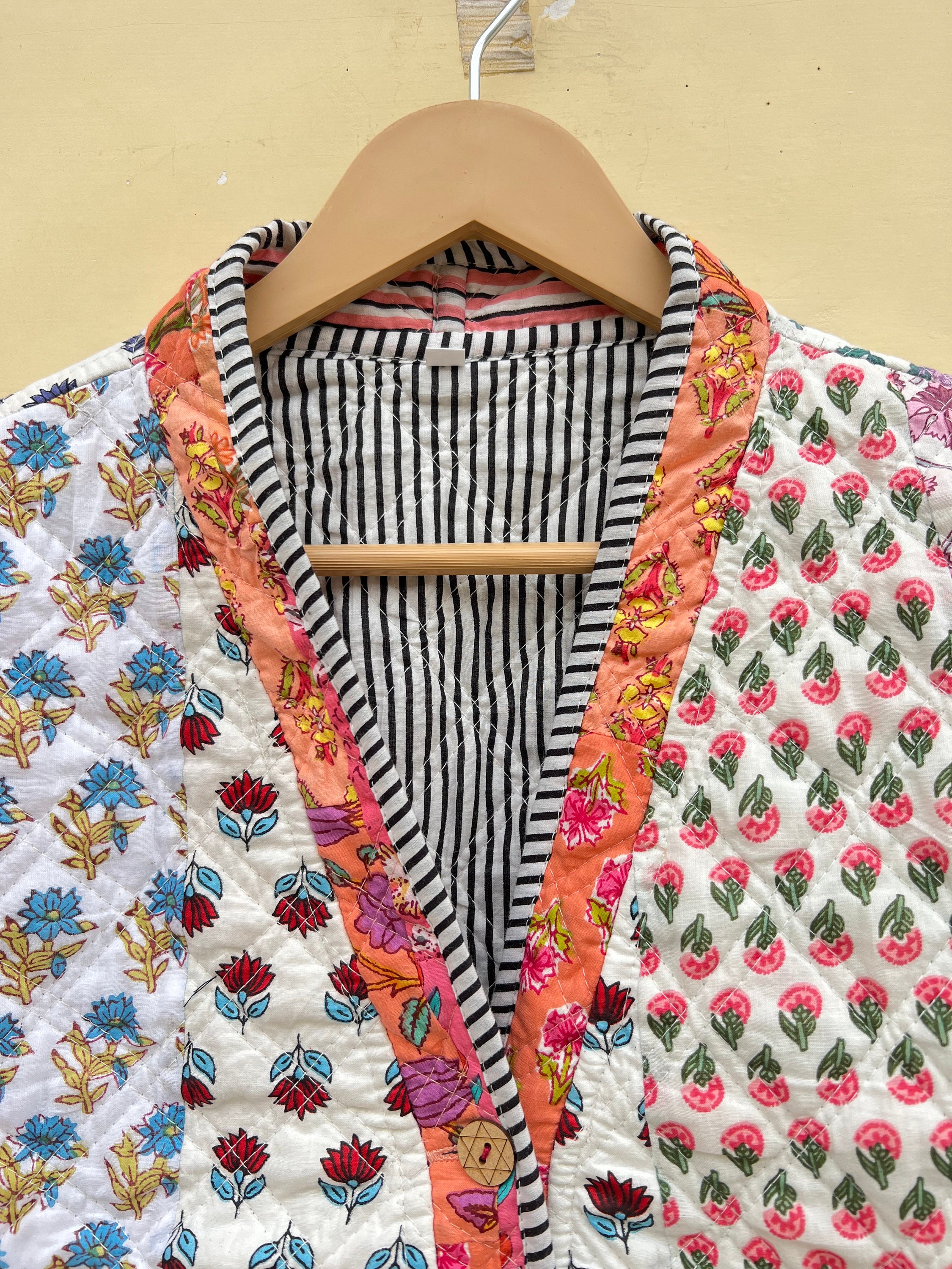 White Printed Burfi Quilted Vintage Jacket Boho Short Coat , Kimono ...