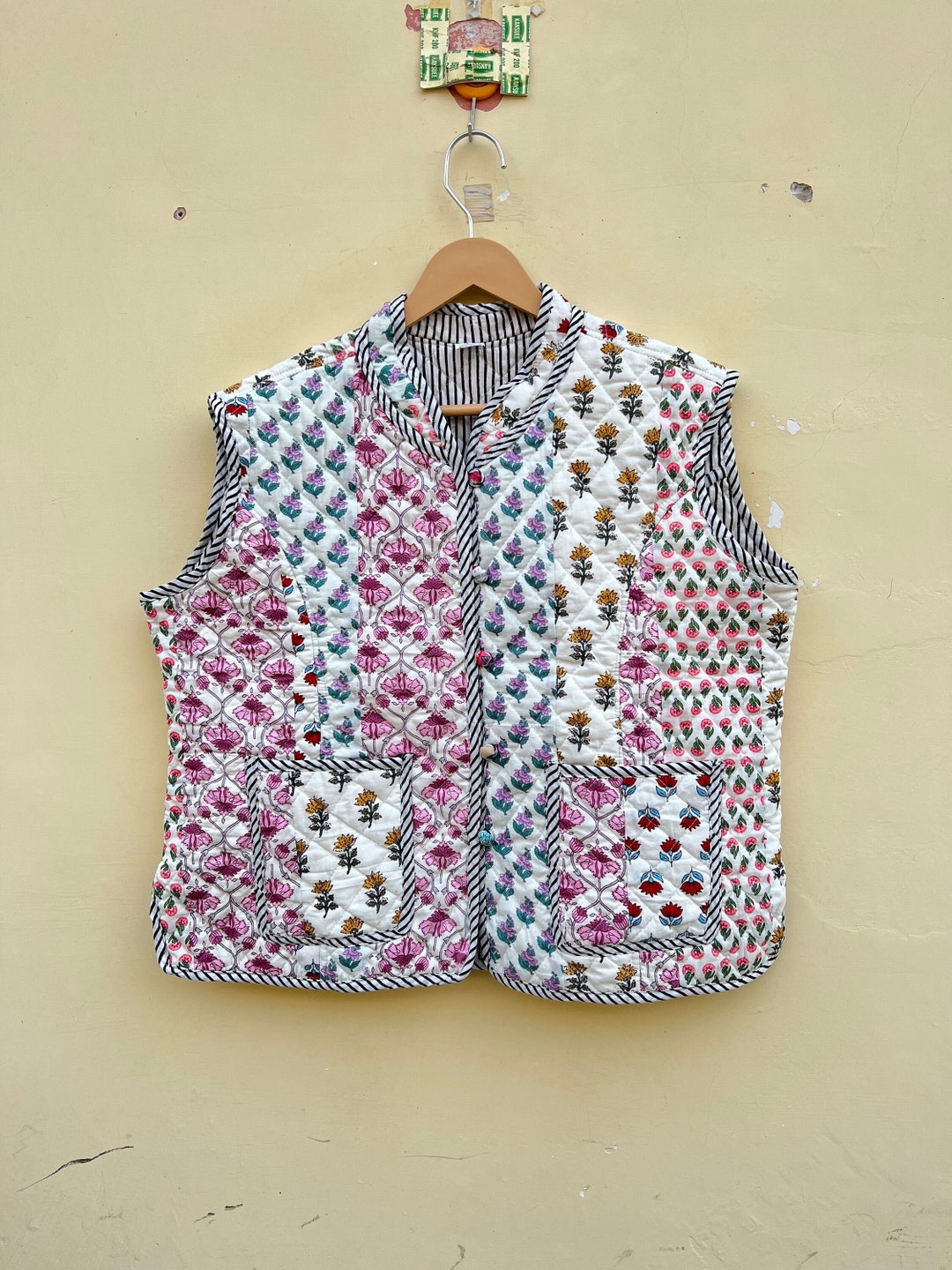 Patchwork Quilted Vest: Handmade Cotton Burfi Jacket - Etsy