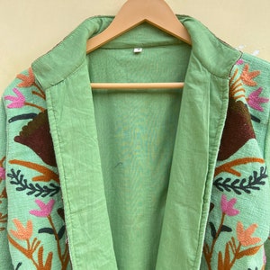 Green Cotton Suzani Embroidered Jacket: Bohemian Winter Coat - Etsy