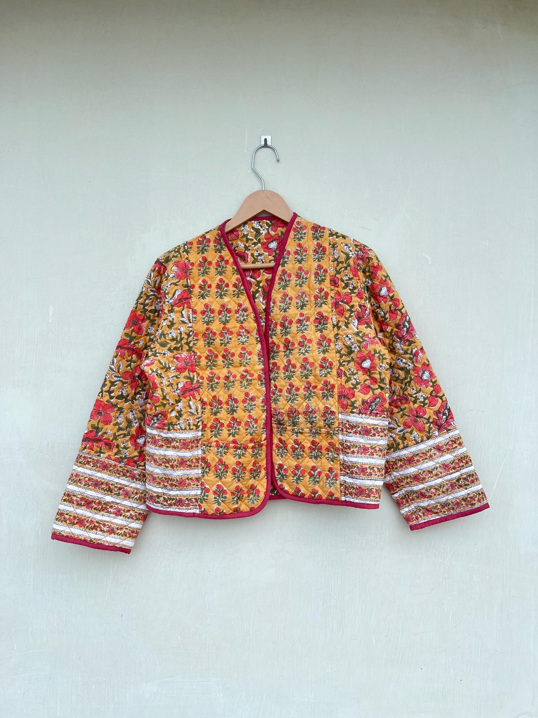 Handmade Women's Jacket Burfi Quilted Jacket V Neck Kimono Style Jacket ...