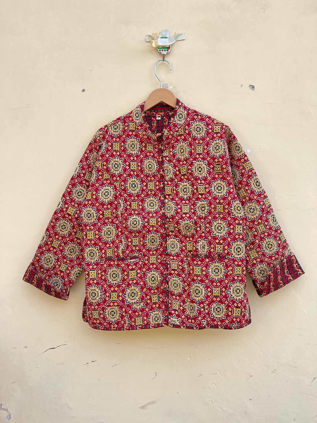 New Red Block Print Long Jackets Boho Coat Reversable Winter Coat , Women's Coat , Gift for Her ...