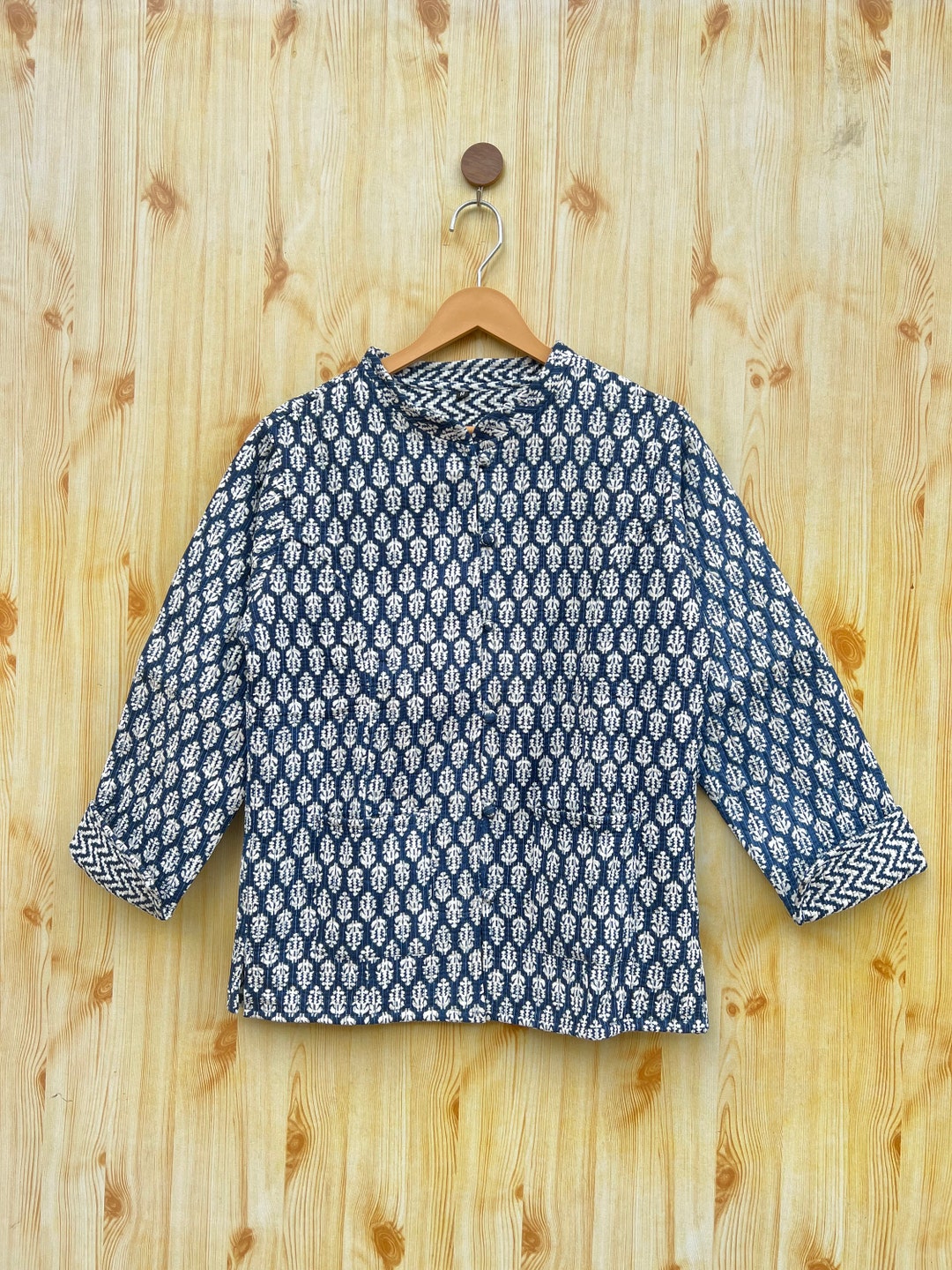 Cotton Indigo Print Quilted Jacket, Block Print Jacket, Blue Jacket ...