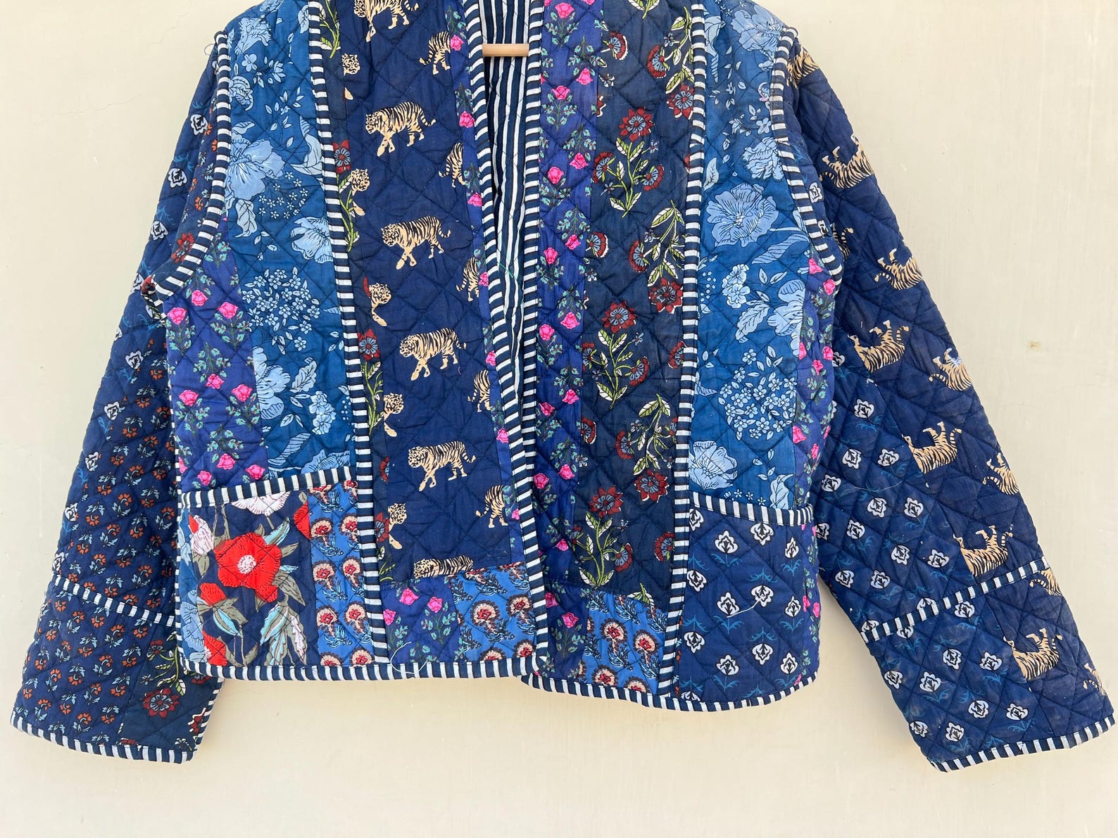 Hand Block Print Kantha Quilted Jacket: Floral Cotton Boho Coat - Etsy