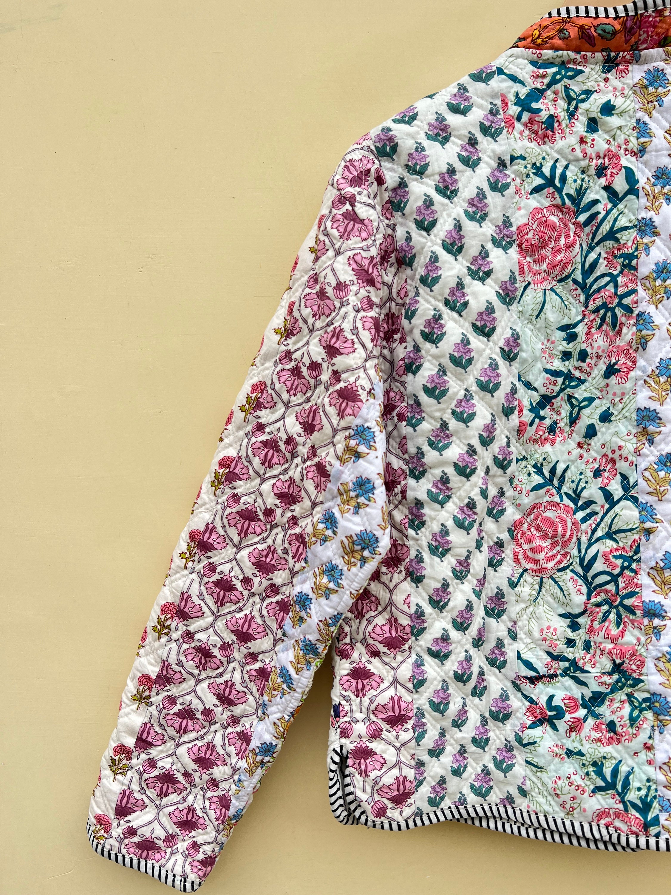 White Printed Burfi Quilted Vintage Jacket Boho Short Coat , Kimono ...