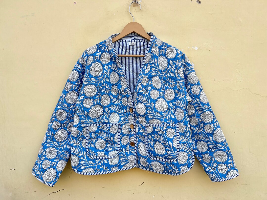 Cotton Burfi Quilted Blockprint Jacket Winter Reversable Jacket Boho ...