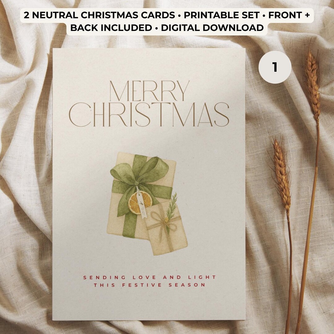 Neutral Christmas Cards • Minimal Holiday Card Bundle • Printable ...