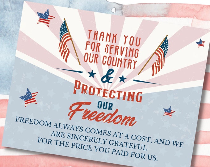 Thank A Veteran Thank You Card for Veteran Service Member Printable ...
