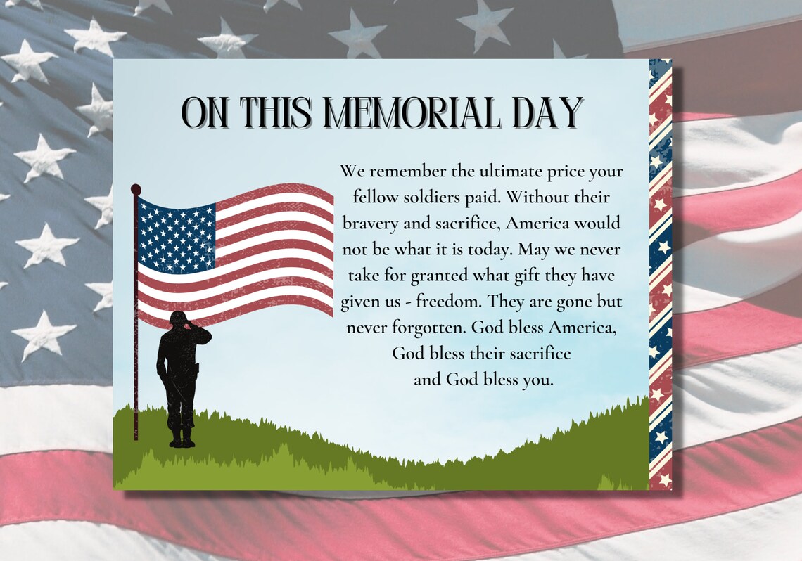 Memorial Day Card Veteran Card for Veteran Service Member Printable ...