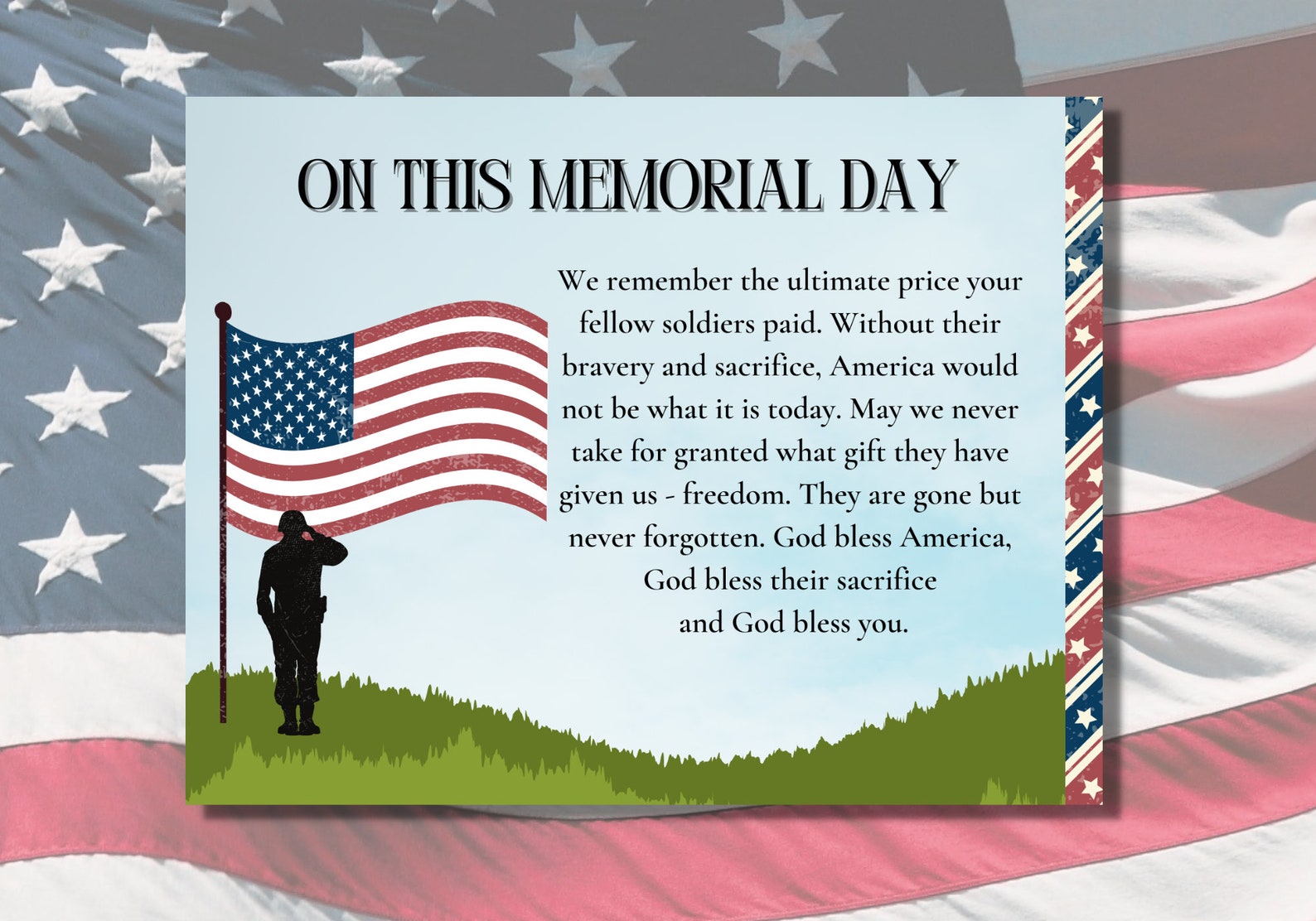 Memorial Day Card Veteran Card for Veteran Service Member Printable ...