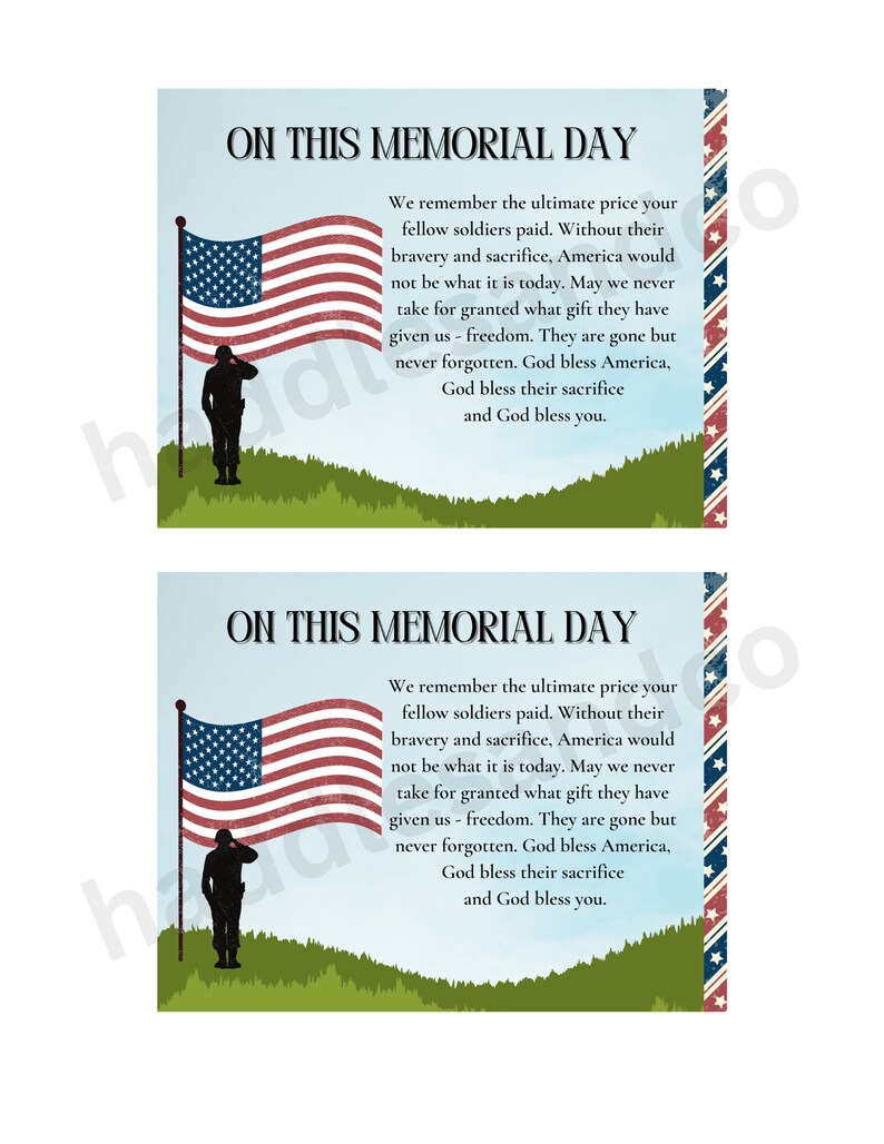 Memorial Day Card Veteran Card for Veteran Service Member Printable ...