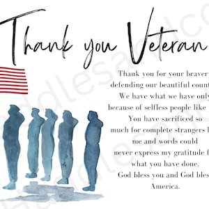 Thank A Veteran Thank You Card for Veteran Service Member Printable ...