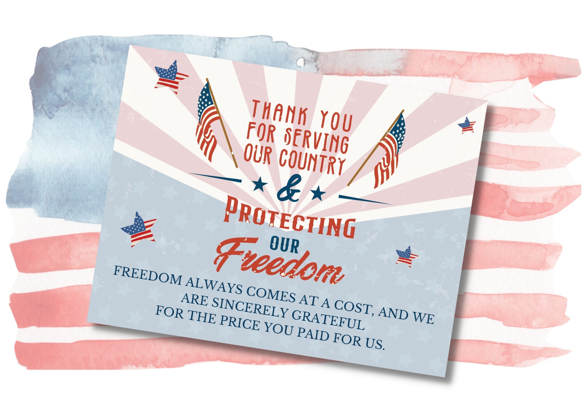 Thank A Veteran Thank You Card for Veteran Service Member Printable ...