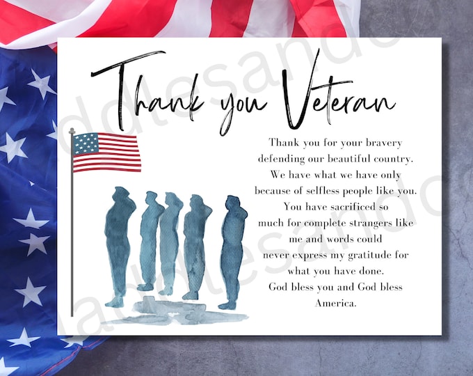 Thank A Veteran Thank You Card for Veteran Service Member Printable ...