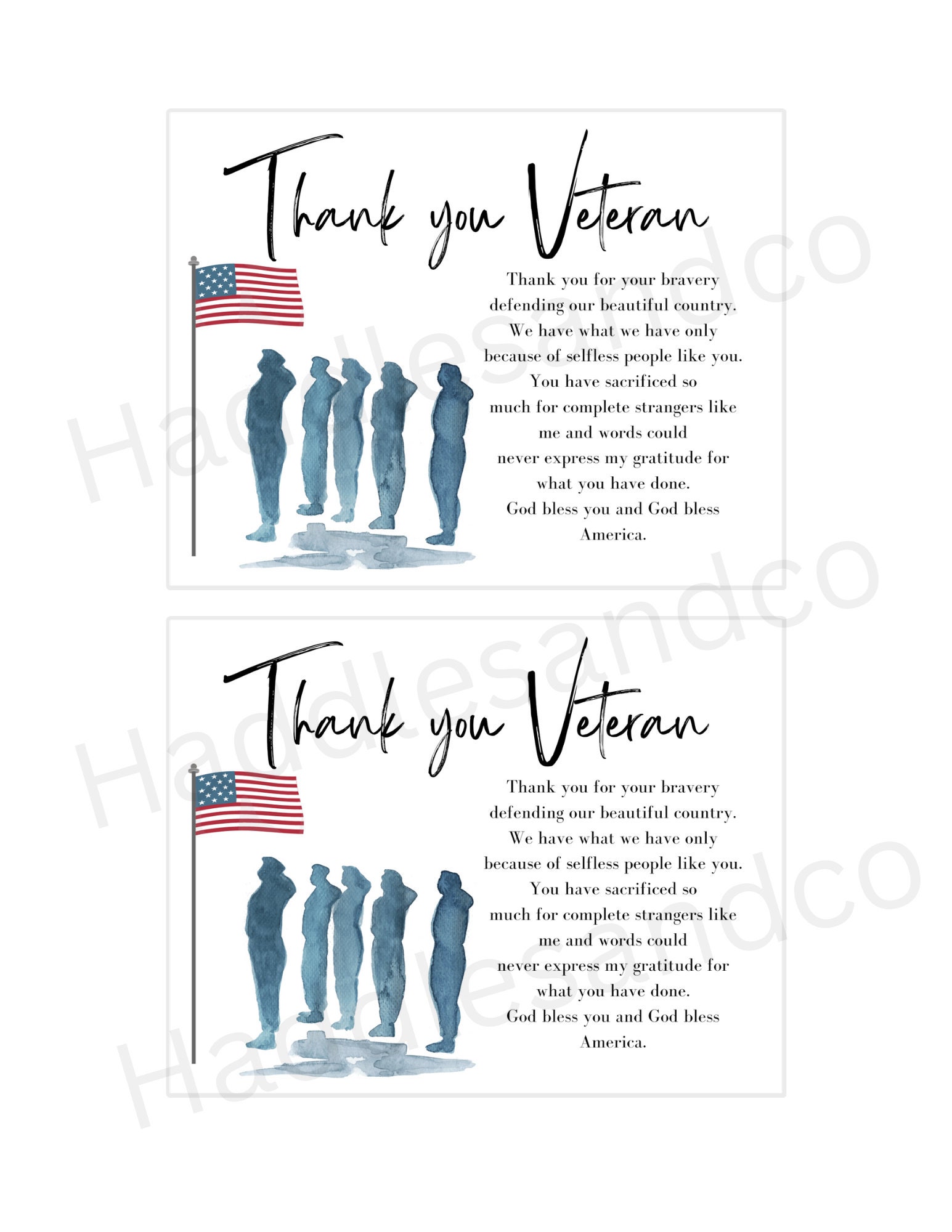 Thank A Veteran Thank You Card for Veteran Service Member Printable ...