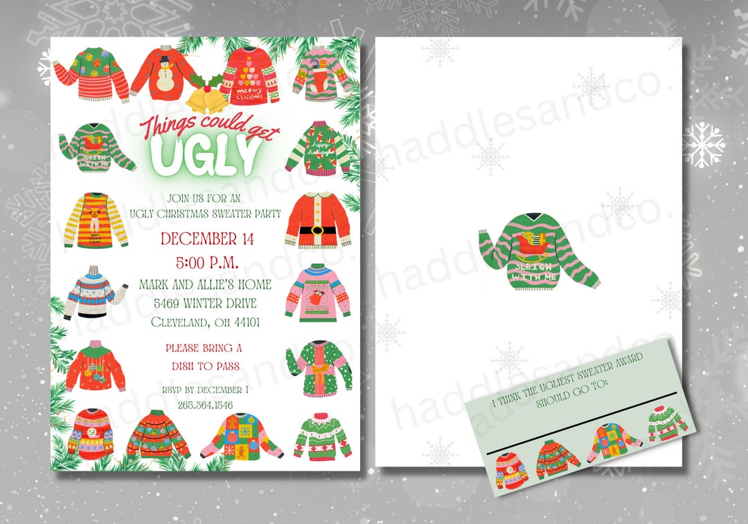 Ugly Christmas Sweater Party Invitation Editable Printable - Etsy