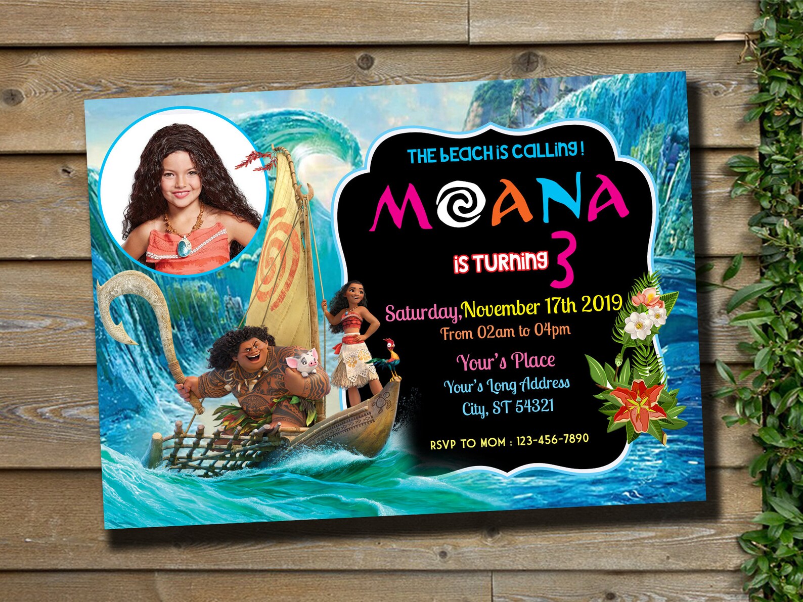 Moana Digital Invitation With Photo Moana Birthday Party - Etsy