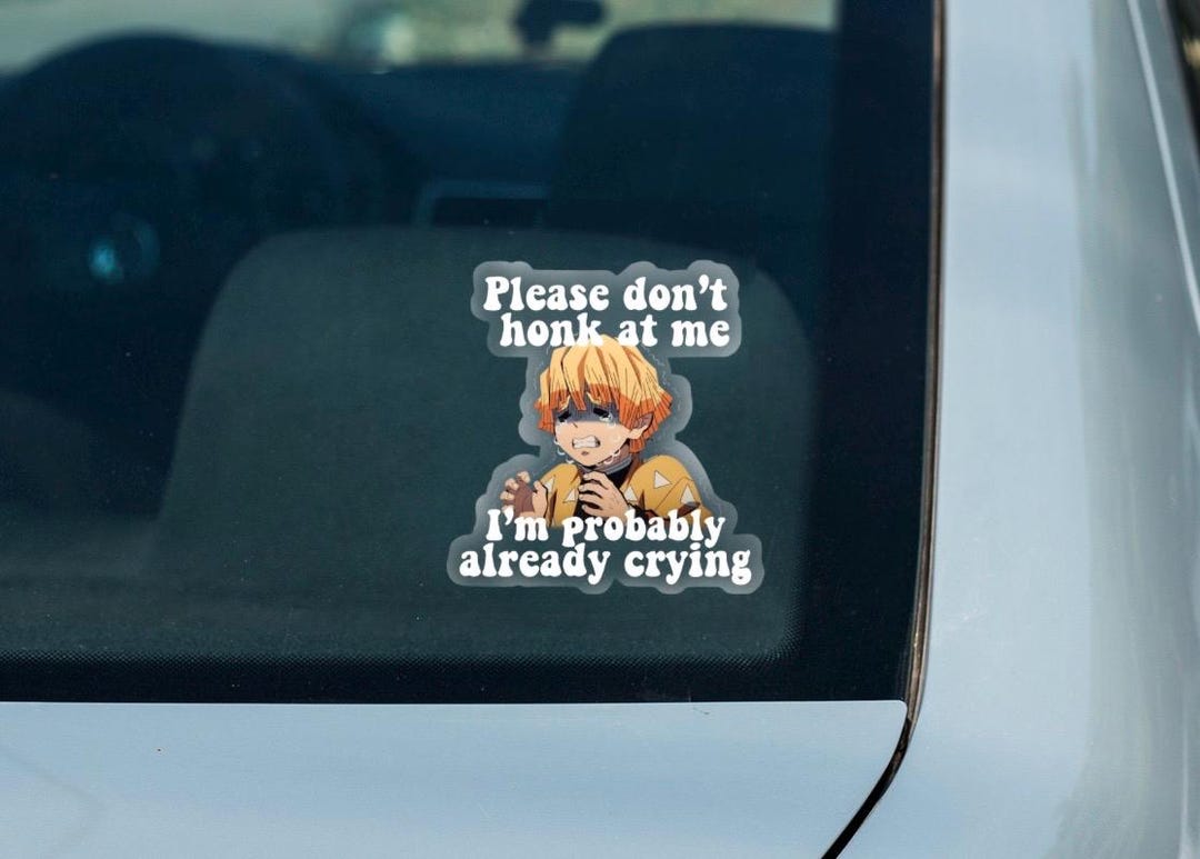 Zenitsu Crying Anime Boy Car Decal | Transparent Vinyl, Don't Honk - Etsy