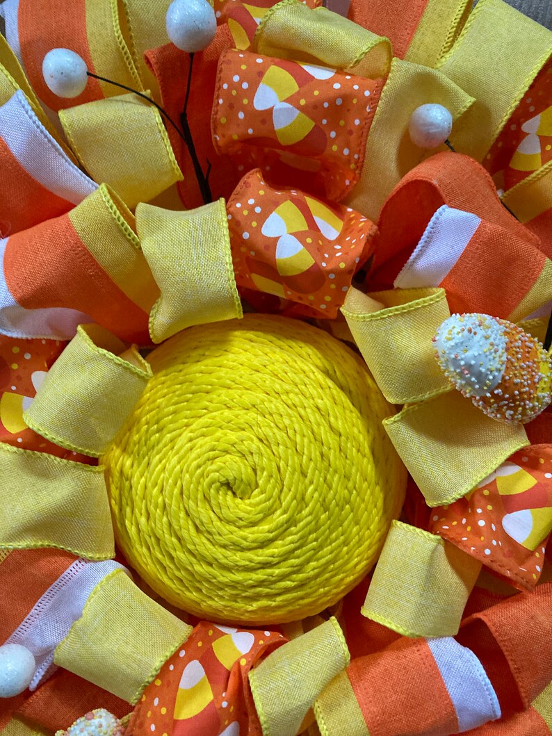 UITC Candy Corn Ribbon Wreath With Yellow Center - Etsy