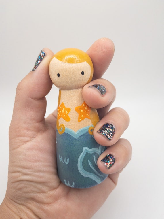Mermaid Wooden Peg Doll coral | Etsy
