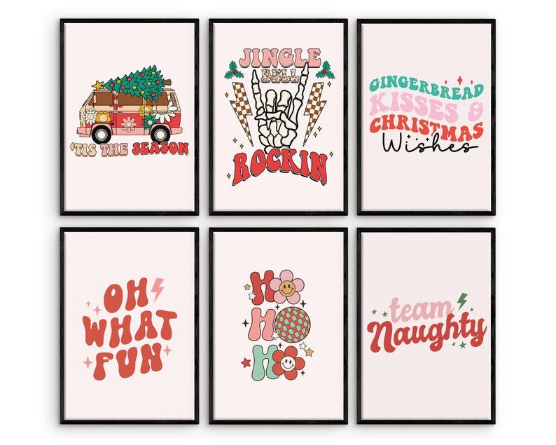 Retro Christmas Prints Set of 6 Christmas Gallery Wall Art - Etsy