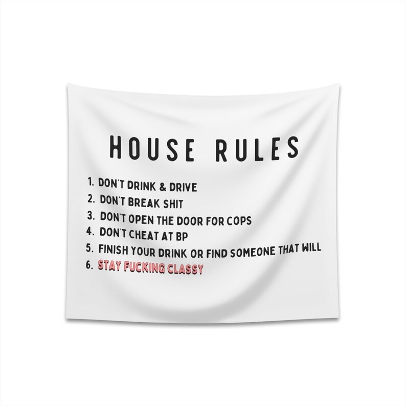 College Party House Rules Horizontal Wall Tapestry, Funny Tapestry ...