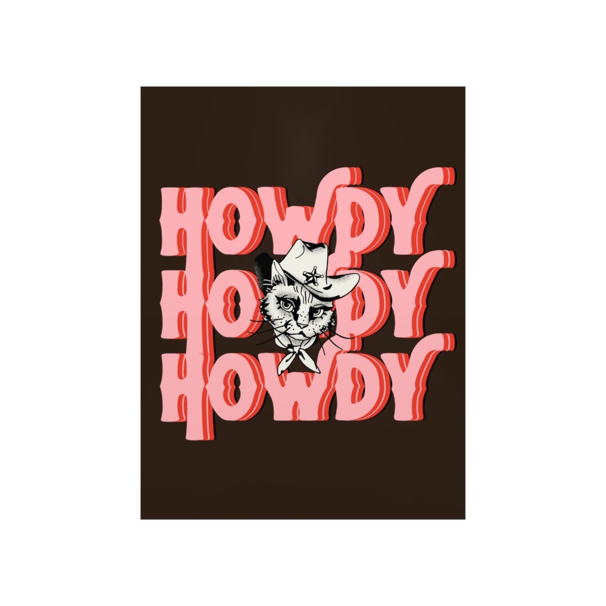 Howdy Preppy Aesthetic Poster, Neon Sign Art, Vintage Cowboy Cat, Howdy ...