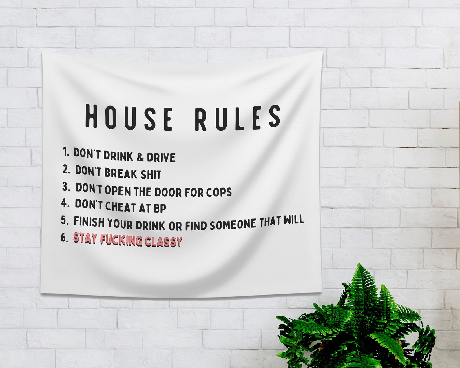 College Party House Rules Horizontal Wall Tapestry, Funny Tapestry, College Tapestry, Dorm Decor ...
