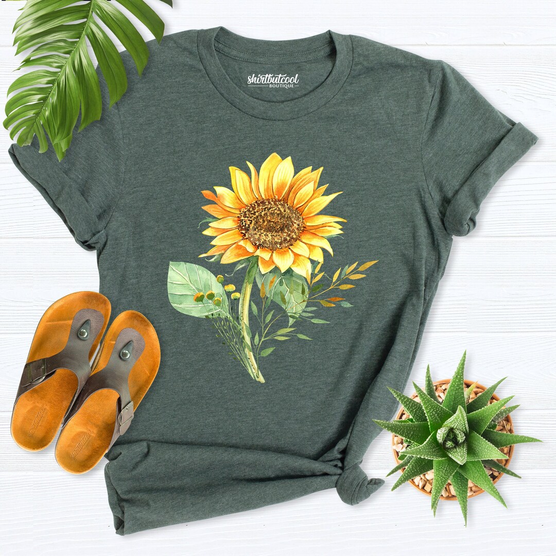 Sunflower Shirt Women, Spring Summer Clothing, Flower Shirt, Botanical ...