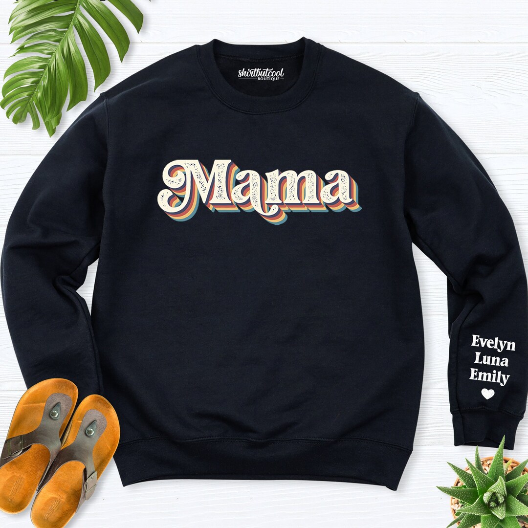Retro Mama With Kids Names Sweatshirt, Personalized Mama Mothers Day ...