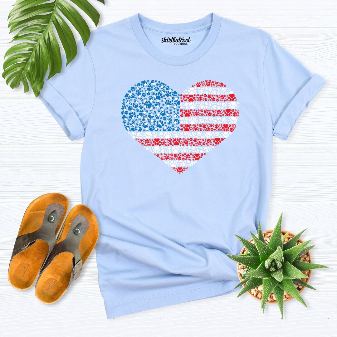 American Flag Dog Paw Heart Shirt,4th of July Dog Shirt, USA Flag Dog ...