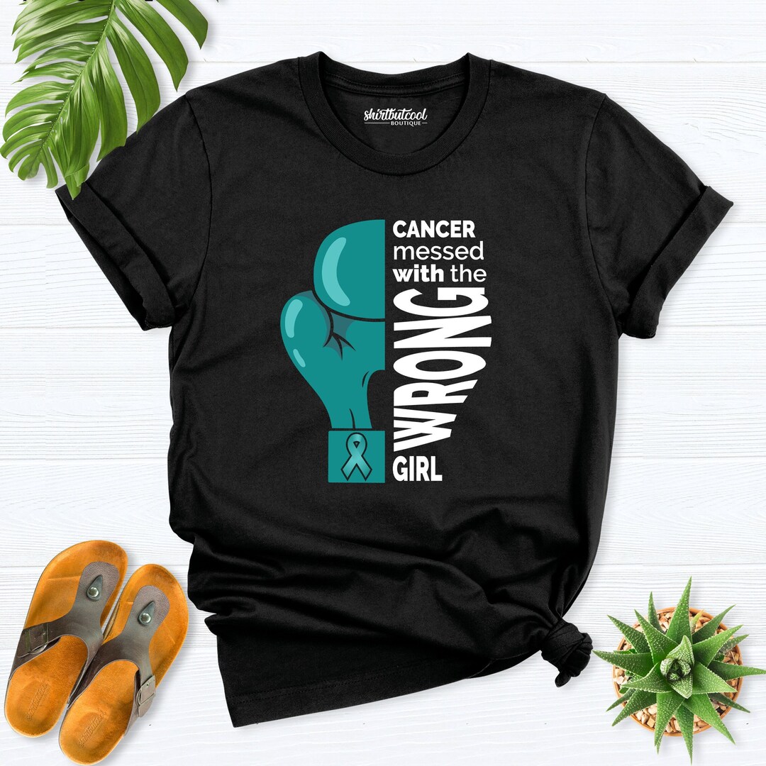 Custom Cancer Boxing Gloves Shirt, Teal Ribbon Glove Shirt, Cancer ...