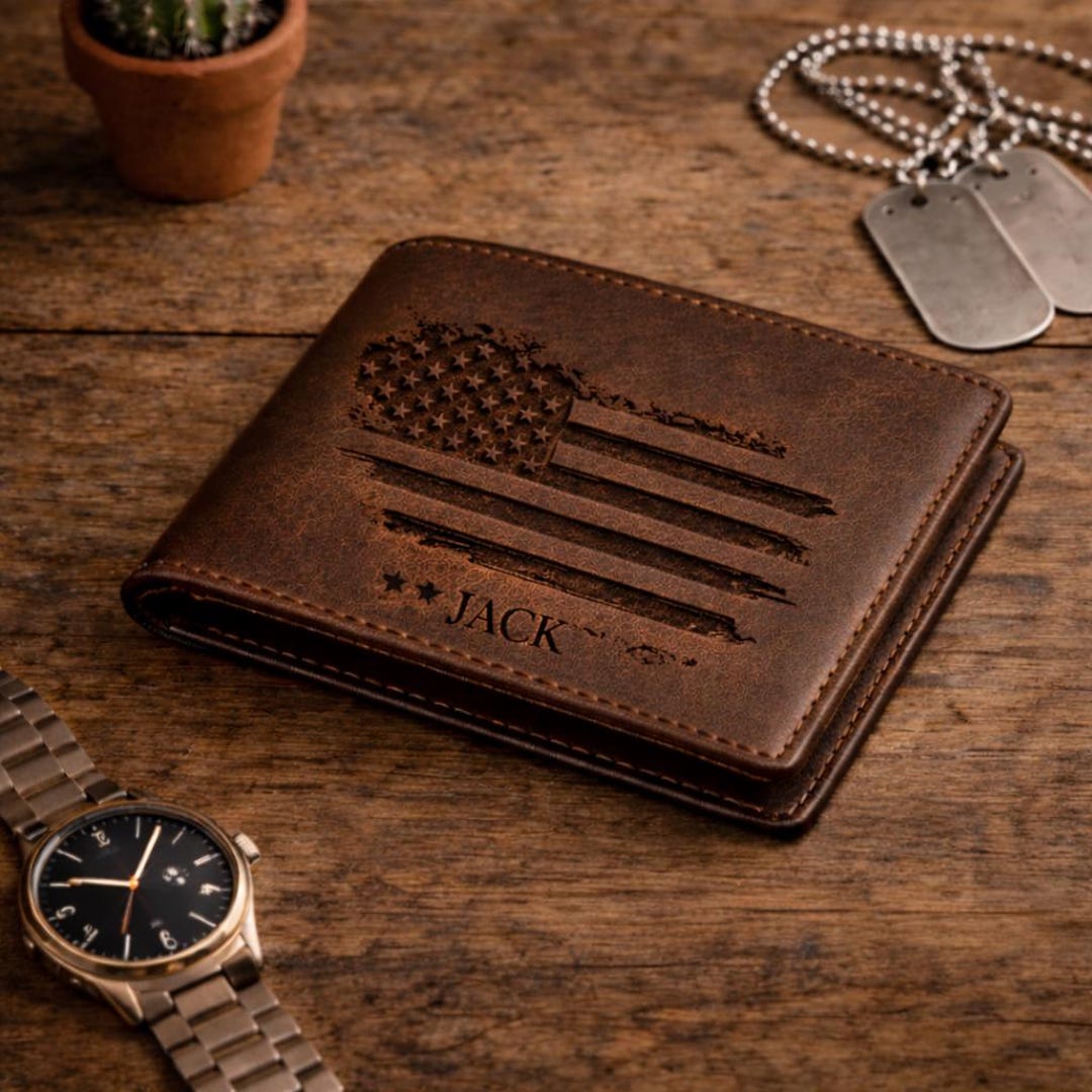 Engraved Leather 250th Anniversary Men Wallet, Personalized Billfold ...