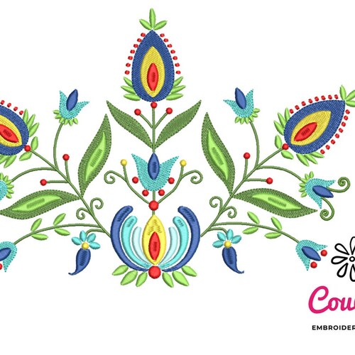 Blue Polish Floral Embroidery Machine Embroidery Design - Etsy