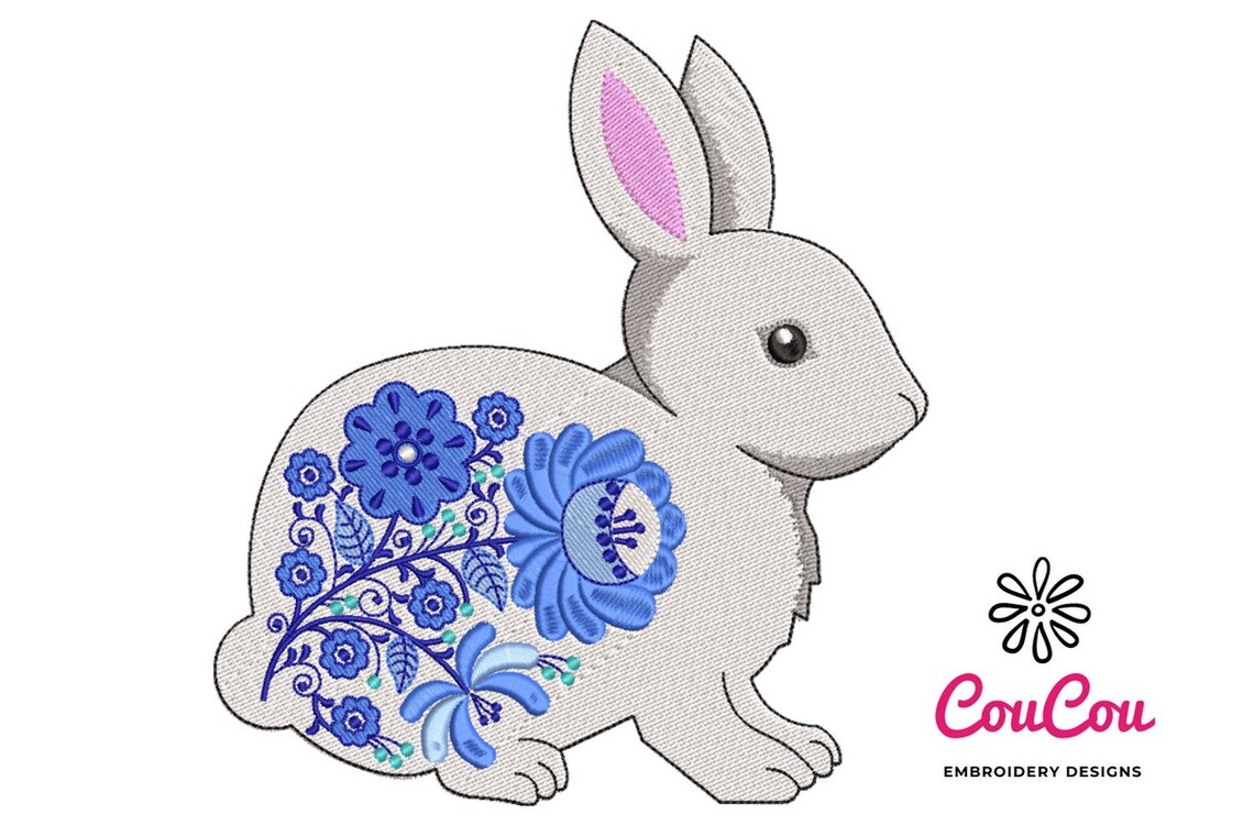 Floral Easter Bunny Embroidery Machine Embroidery Design - Etsy