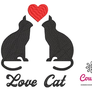 Cute Cat Love Embroidery - Machine Embroidery Design, Embroidery ...