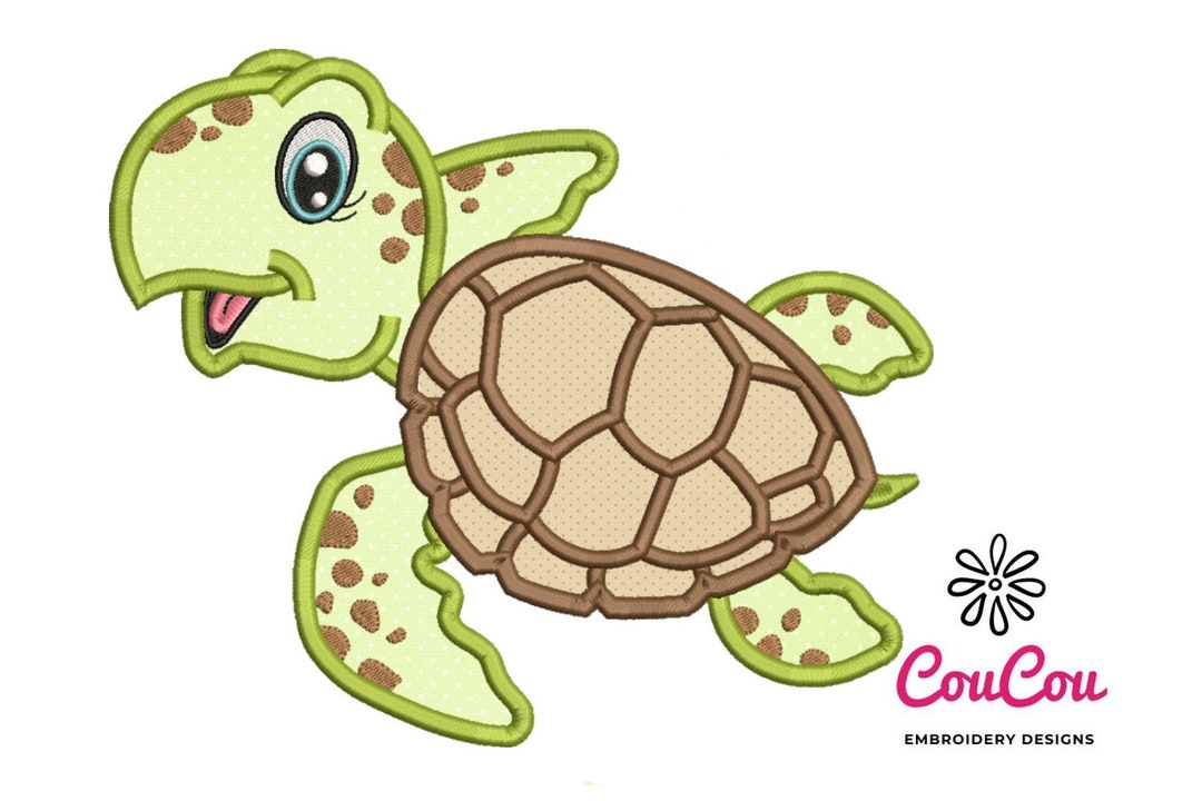 Cute Sea Turtle Applique - Machine Embroidery Design, Embroidery ...