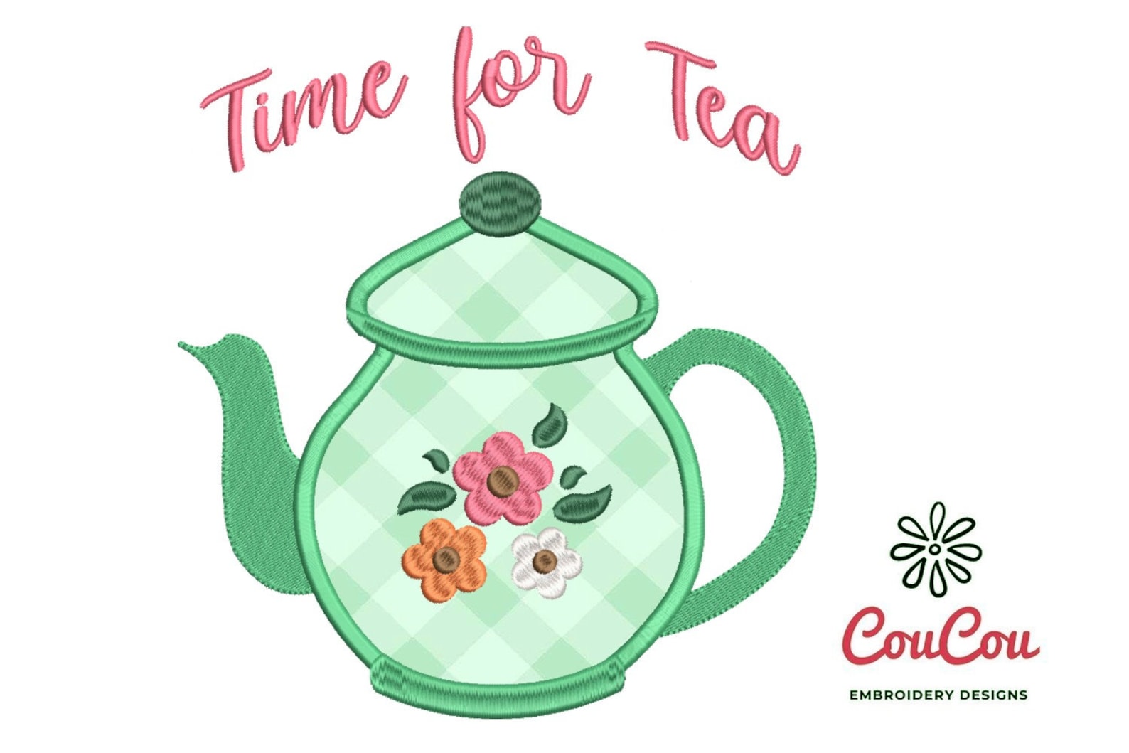 Teapot (time of Tea) and Flower Applique - Machine Embroidery Design ...