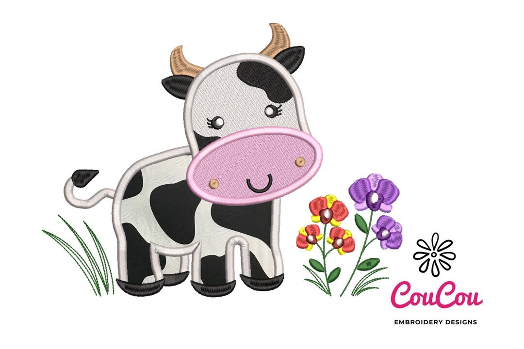 Cute Little Cow Applique - Machine Embroidery Design, Embroidery ...