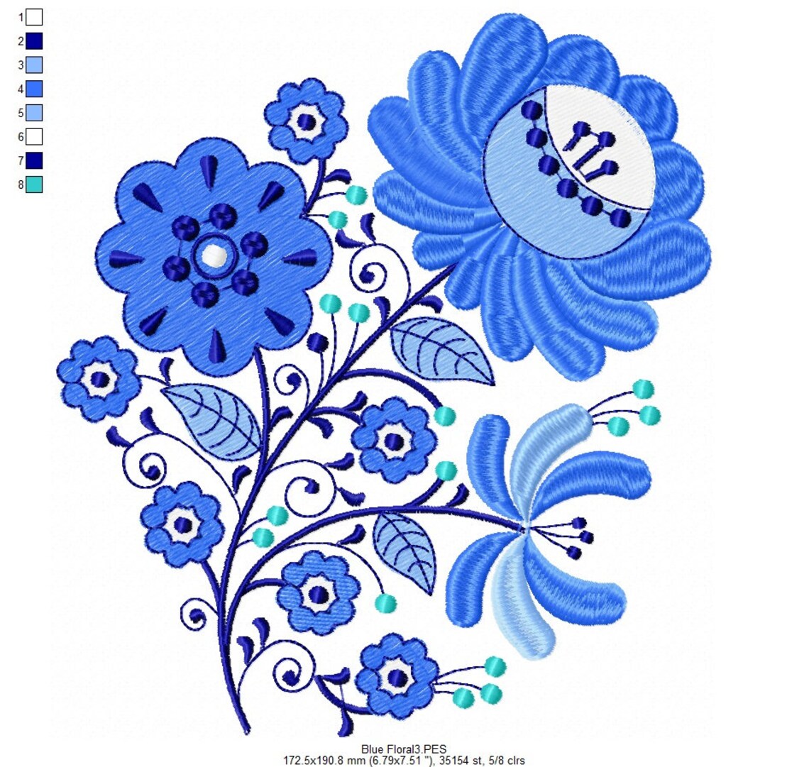 Blue Floral Embroidery - Machine Embroidery Design, Embroidery Patterns ...