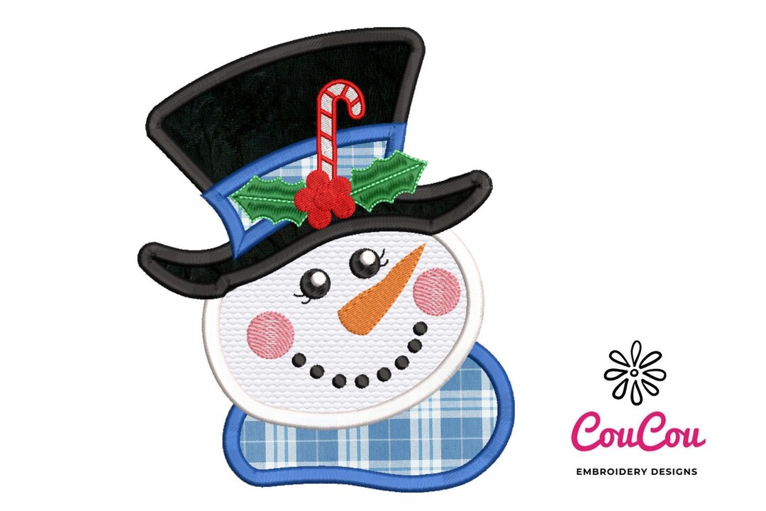 Snowman With Hat Applique - Machine Embroidery Design, Embroidery ...
