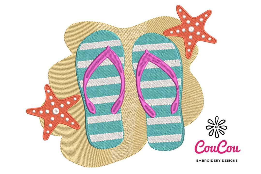 Flip Flop on the Beach Embroidery - Machine Embroidery Design ...