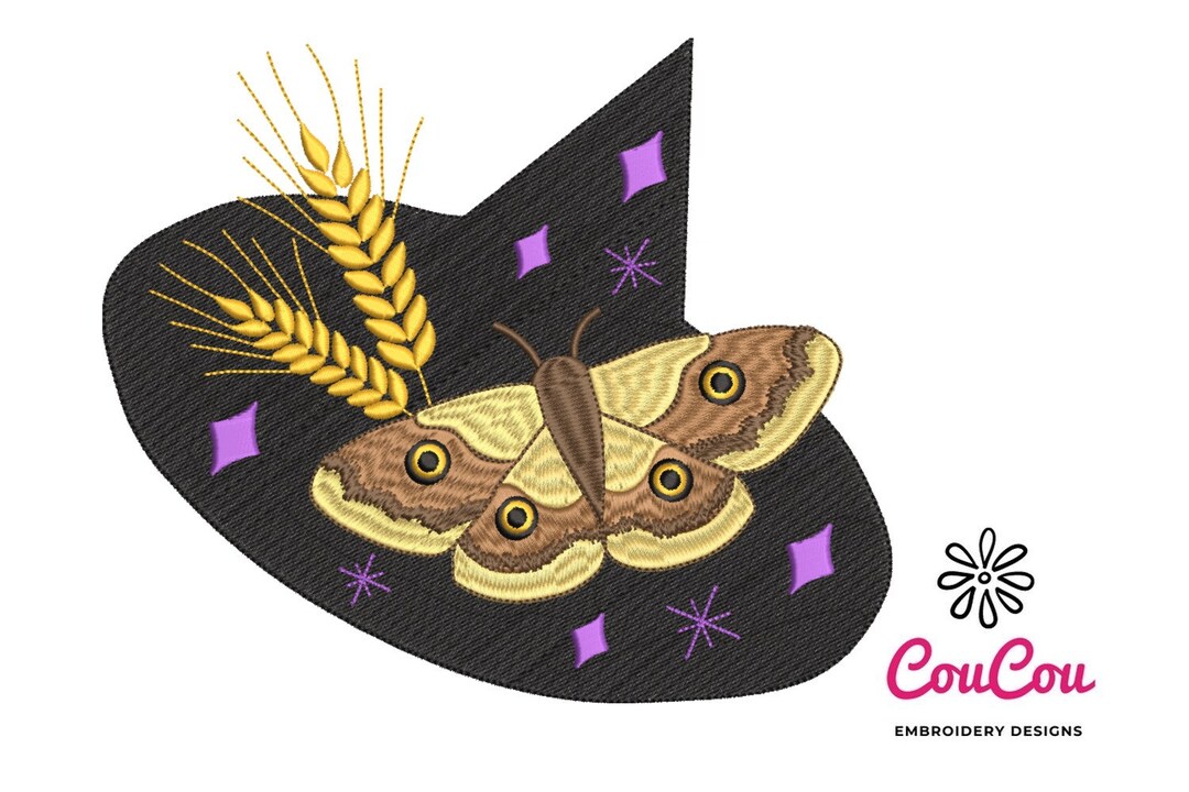 Witch and Moth Hat Embroidery - Machine Embroidery Design, Embroidery ...