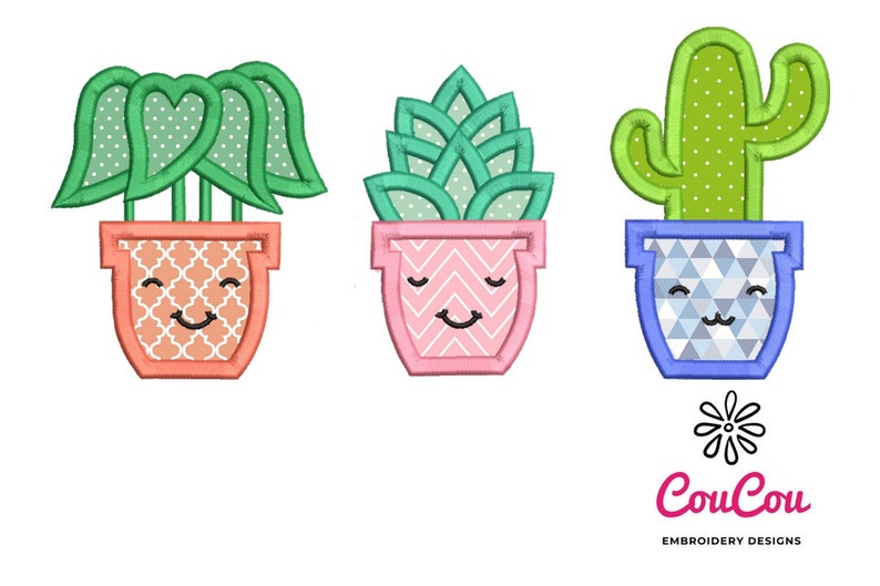 Cute Succulents Applique - Machine Embroidery Design, Embroidery ...