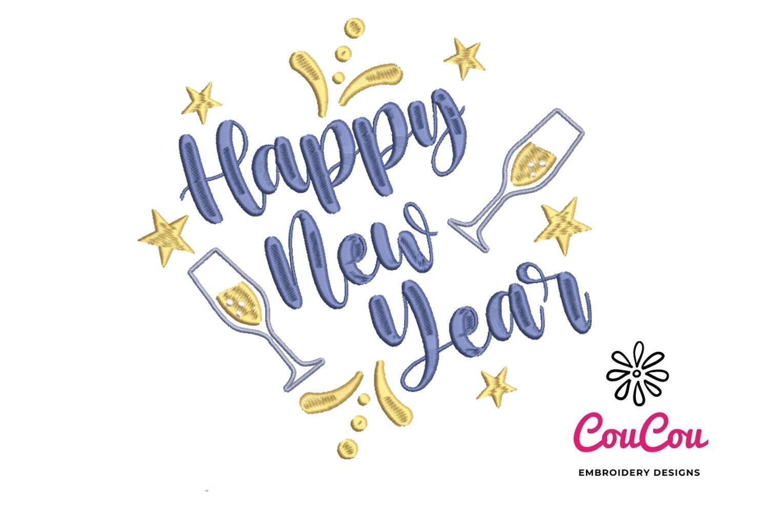 Happy New Year Embroidery - Machine Embroidery Design, Embroidery ...
