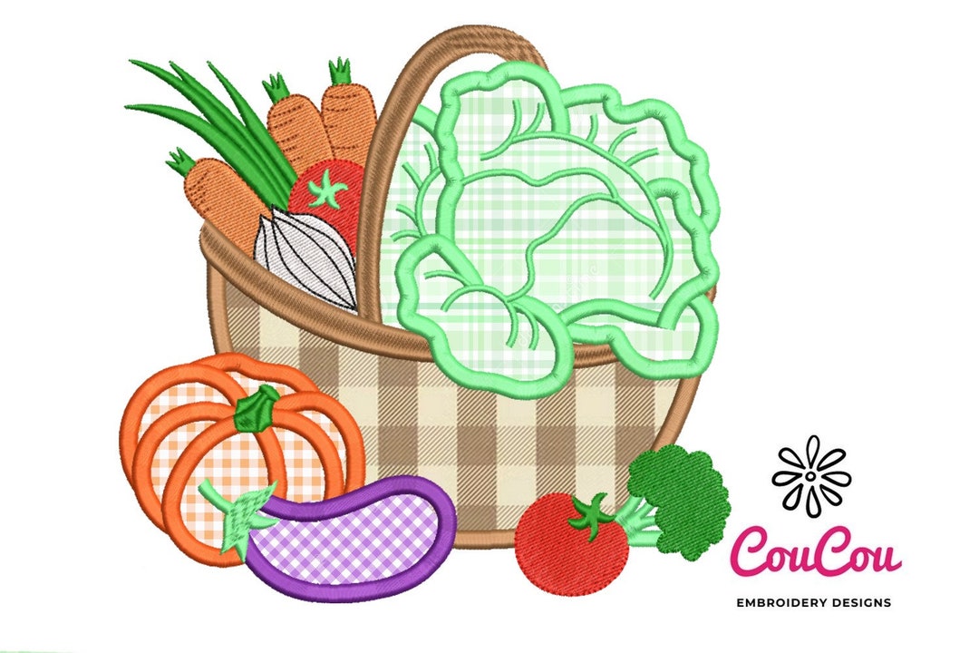 Basket of Vegetables Applique - Machine Embroidery Design, Embroidery ...