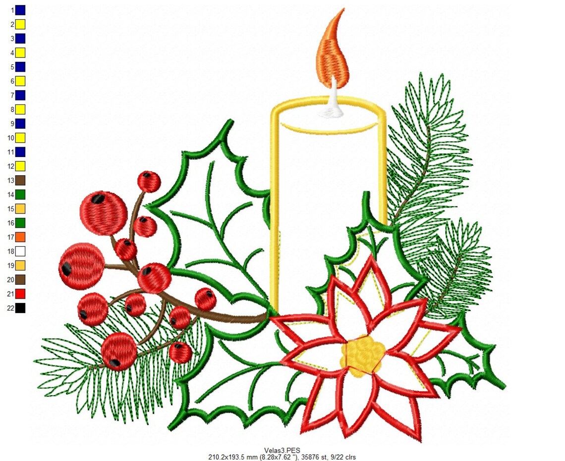 Christmas Candle Applique - Machine Embroidery Design, Embroidery ...