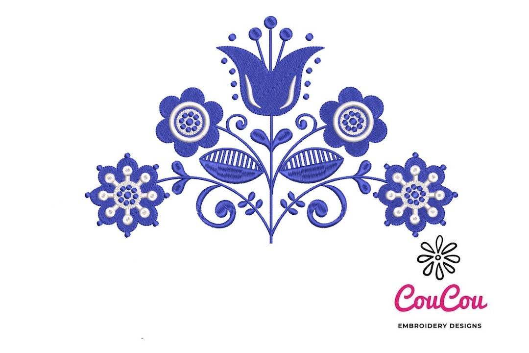 Blue Flower Pattern Embroidery - Machine Embroidery Design, Embroidery ...