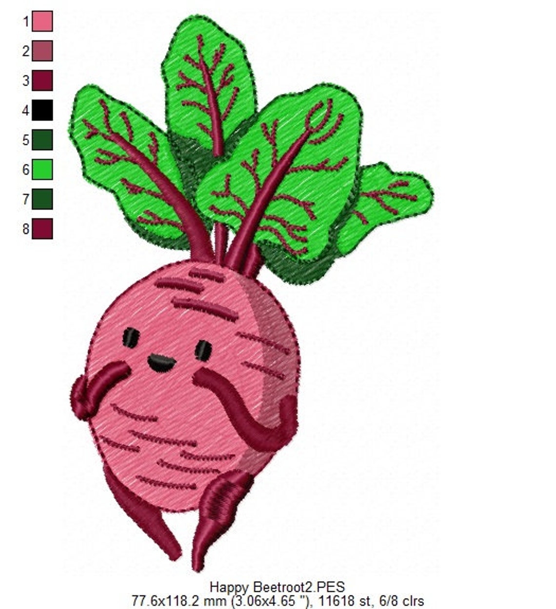 Cute Happy Beetroot Embroidery Machine Embroidery Design - Etsy