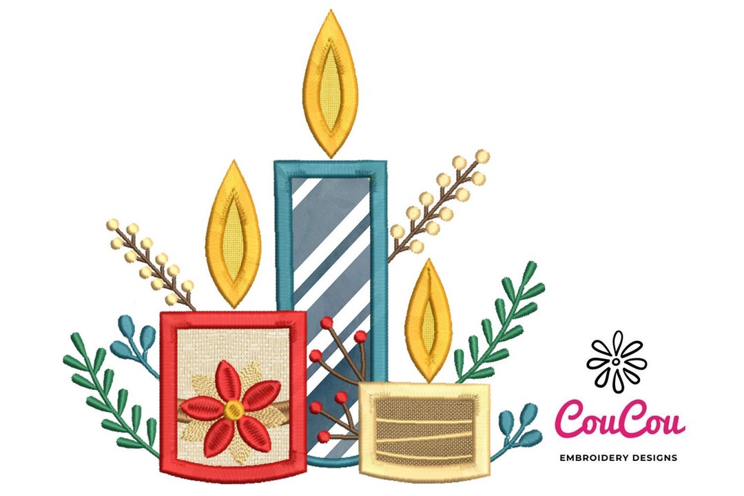 Christmas Candles Applique - Machine Embroidery Design, Embroidery ...